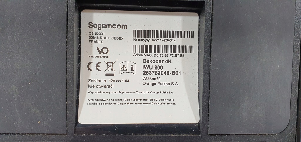 DEKODER 4K SAGEMCOM ORANGE IWU 200 - 12624125003 - oficjalne archiwum ...