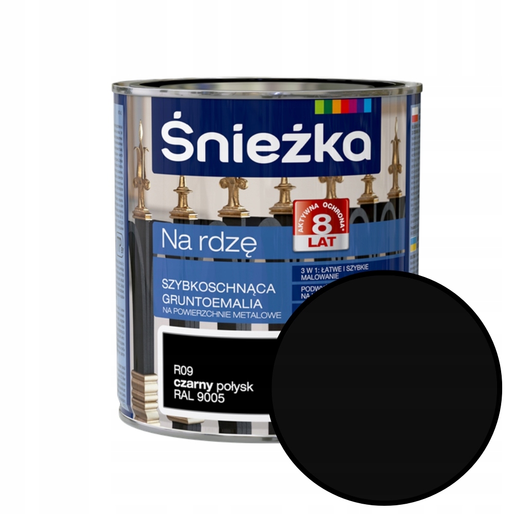 Emalia antykorozyjna 0,65 L czarna połysk Śnieżka na rdzę RAL 9005 ... Emalia antykorozyjna 0,65 L czarna połysk Śnieżka na rdzę RAL 9005 ...