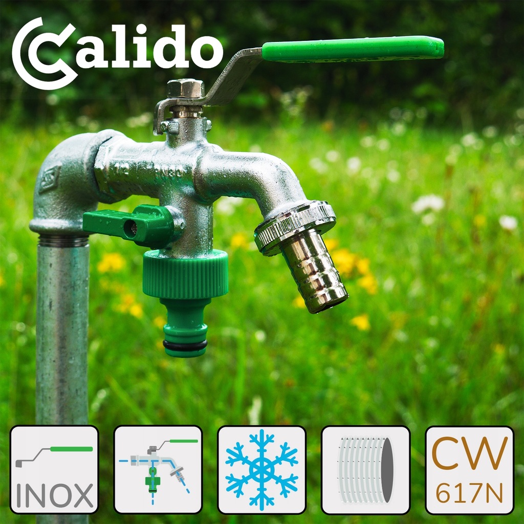 Kran ogrodowy zawór czerpalny podwójny 3/4 CALIDO - 9453851601 - oficjalne archiwum Allegro