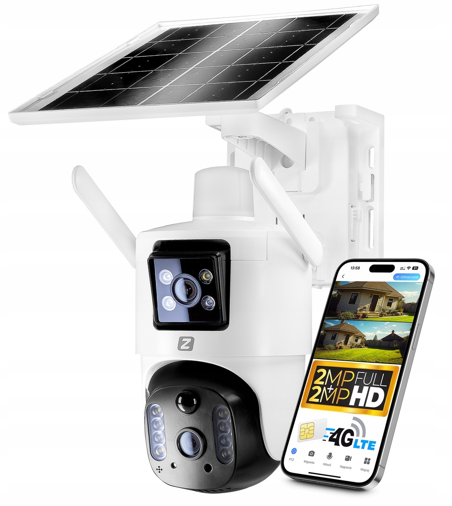 KAMERA OBROTOWA SOLARNA 2 OBIEKTYWY V22 IP NA KARTĘ SIM 4G LTE GSM 4MPx - 17332449970 ...