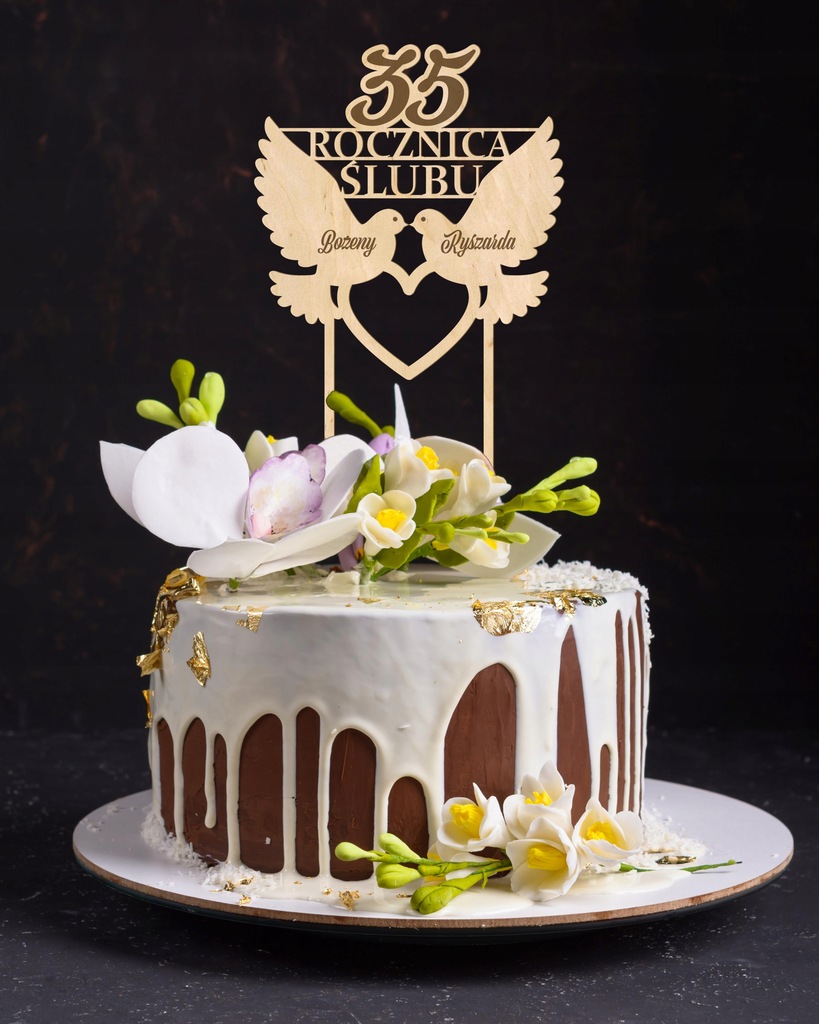 Topper ROCZNICA ŚLUBU + IMIONA TOPER ozdoba TORT - 9836005810 - oficjalne archiwum Allegro