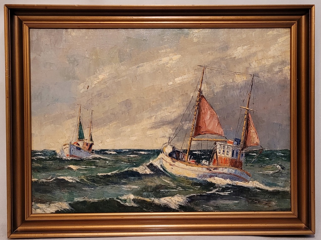 FREDE SALLING ( 1910 - ? ) - „ KUTRY ”, piękny, stary obraz olejny ...