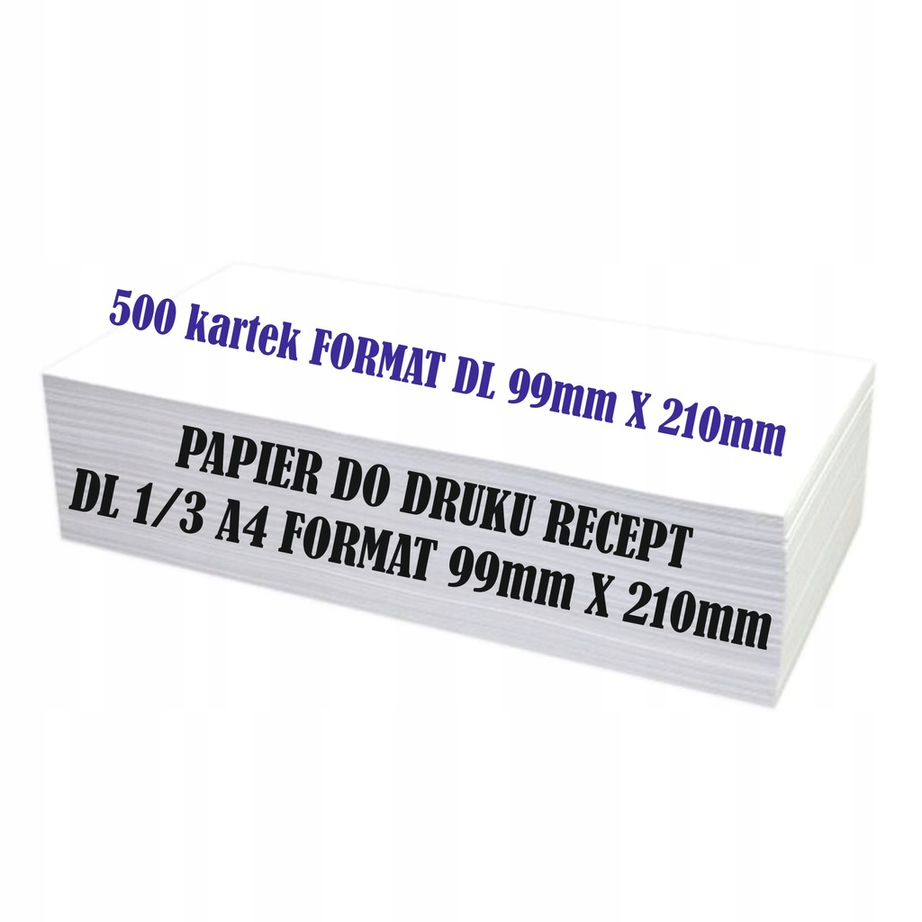 PAPIER DO DRUKU RECEPT FORMAT DL 99 x 210mm - 13351706445 - oficjalne archiwum Allegro