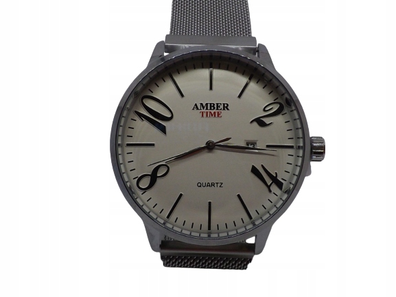 ZEGAREK MĘSKI AMBER TIME ELEGANCKI KLASYK SREBRNY - 12537431281 ...