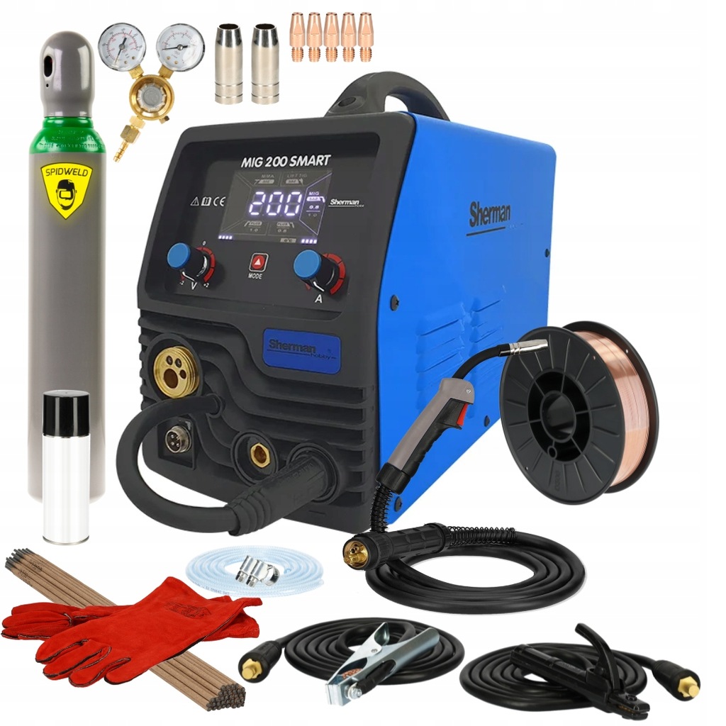 Spawarka Migomat inwertorowa MIG/MAG SYNERGIA IGBT 200A Sherman 230V Zestaw - 14920161944 ...