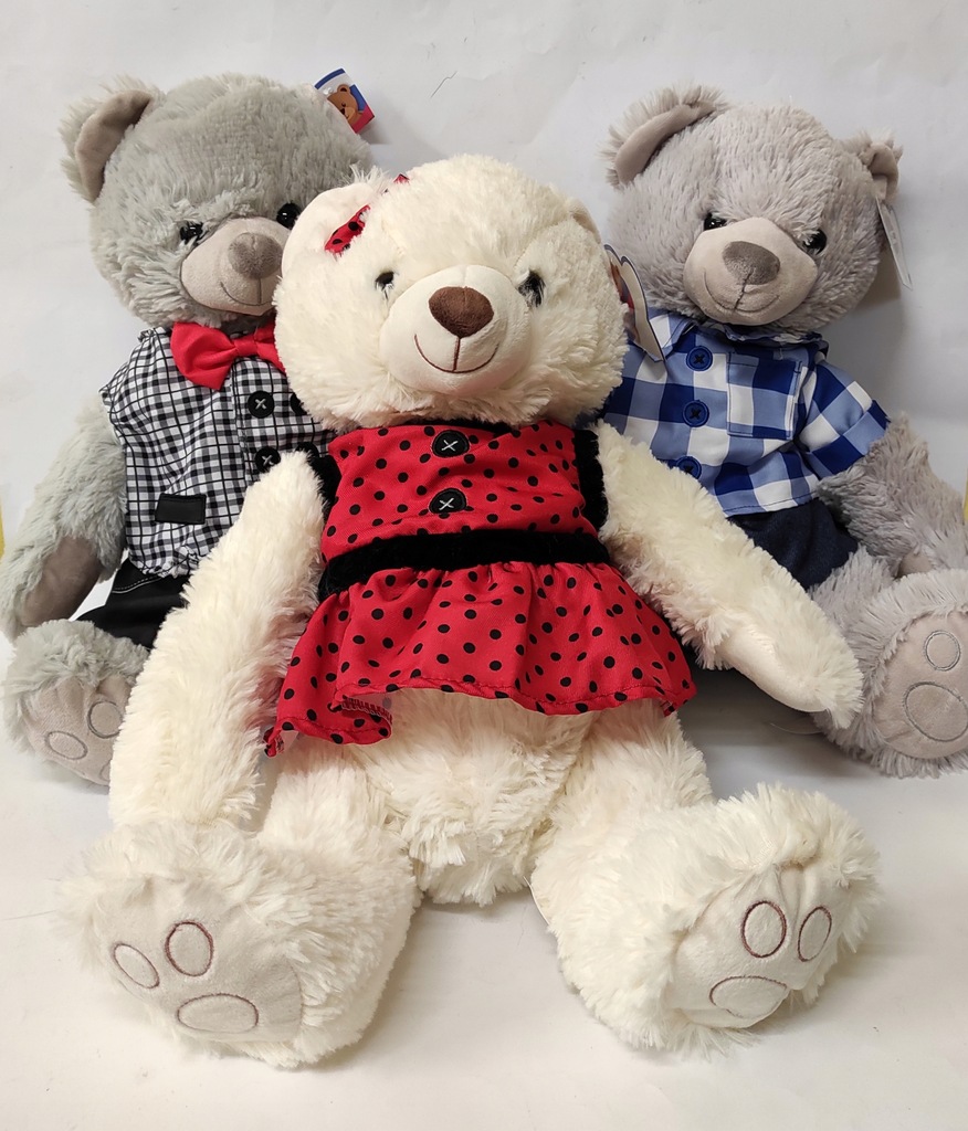 MASKOTKA PLUSZAK MIŚ W UBRANKU 45CM MIX WZORÓW - 11543779791 ...