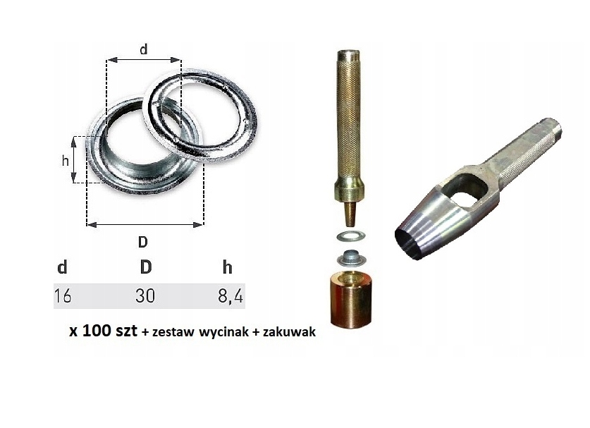 Oczka 100 szt do plandeki fi16 + zakuwak i wycinak - 12822397369 - oficjalne archiwum Allegro