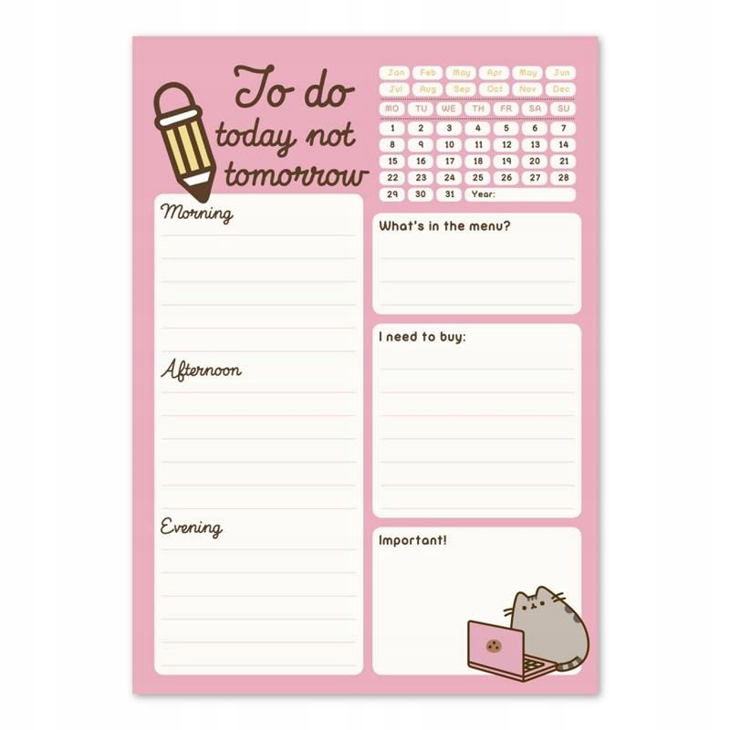 Pusheen Rose Planner Dzienny Kalendarz Plan lekcji - 11390848180 ...