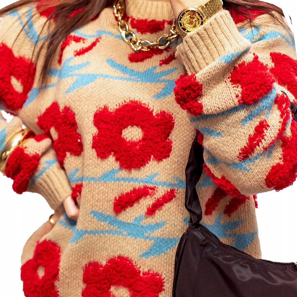 DAMSKI LUŹNY SWETER KWIATY SPLOT 3D KOLORY U O690 - 12874106520 ...