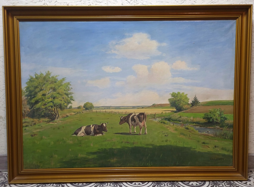 MAX JOHANNES ARILDSKOV 1896-1980 - KROWY - STARY PIĘKNY WIELKI OBRAZ ...