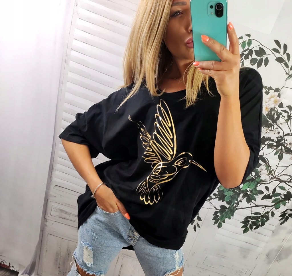 Bluzka damska, włoska, oversize, duża, ptaszek - 12094403547 - oficjalne archiwum Allegro