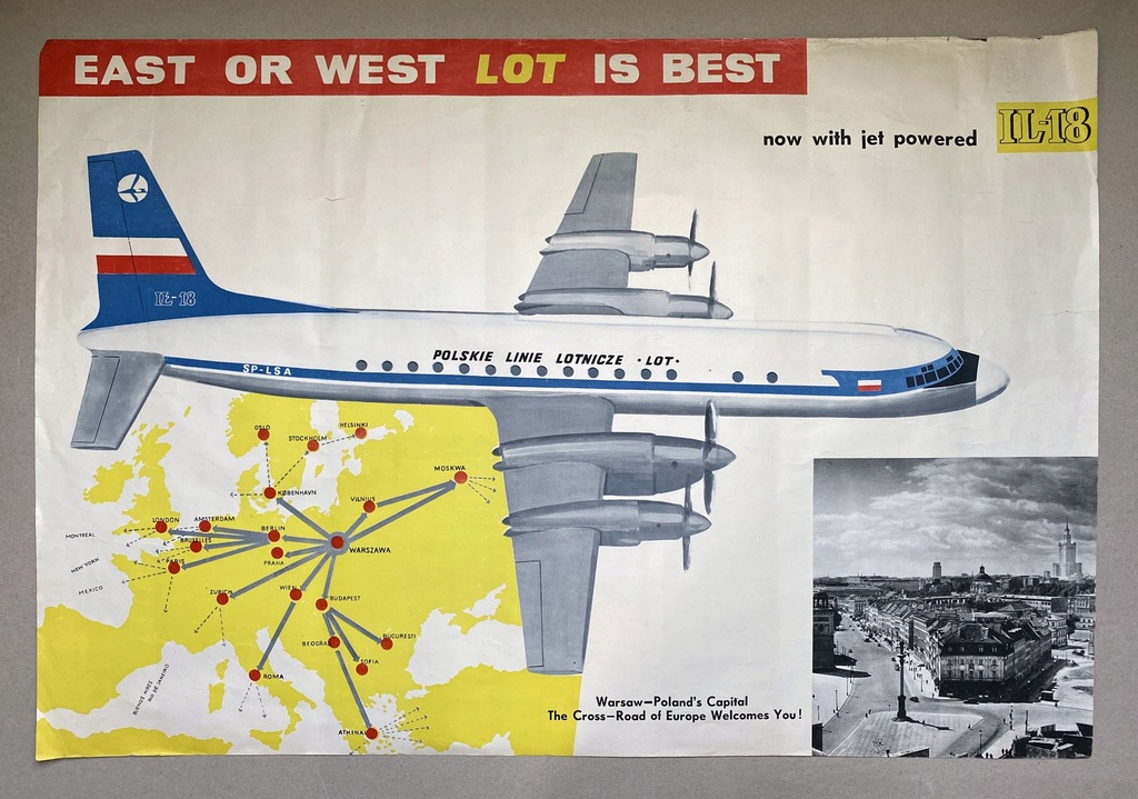 Plakat reklama PLL LOT JET-POWERED IŁ-18 Lata 60te - 12122812233 ...