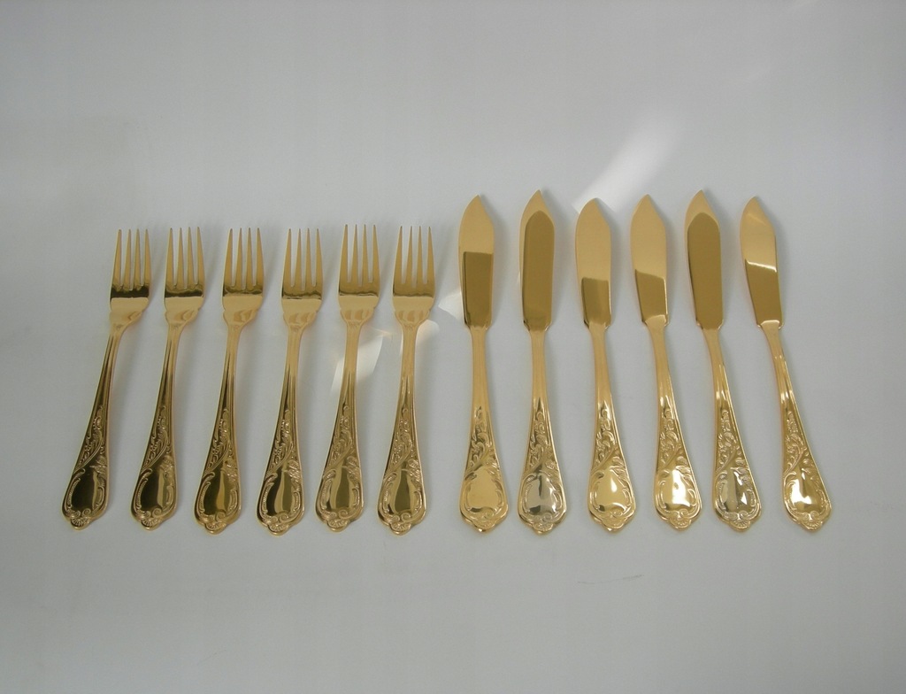 Solingen Nivella: sztućce złote/pozłacane! Do ryb! - 13303379474 ...