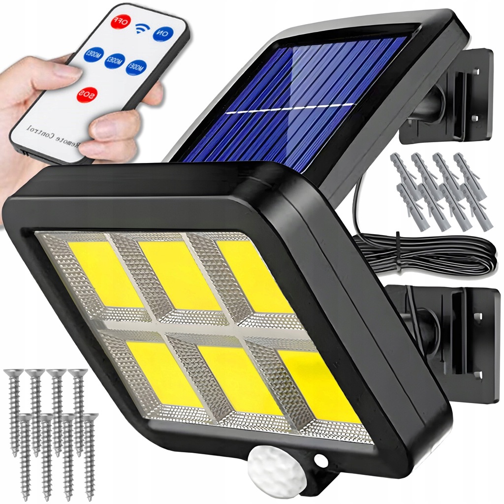 LAMPA SOLARNA LED ULICZNA HALOGEN CZUJNIK RUCHU ZMIERZCHU MOCNA + PILOT - 14528484751 ...