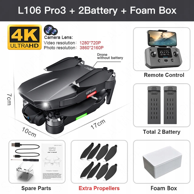L106 Pro 3 Drone z WIFI 3 osiowy Gimbal 4K HD podw - 13434440374 ...