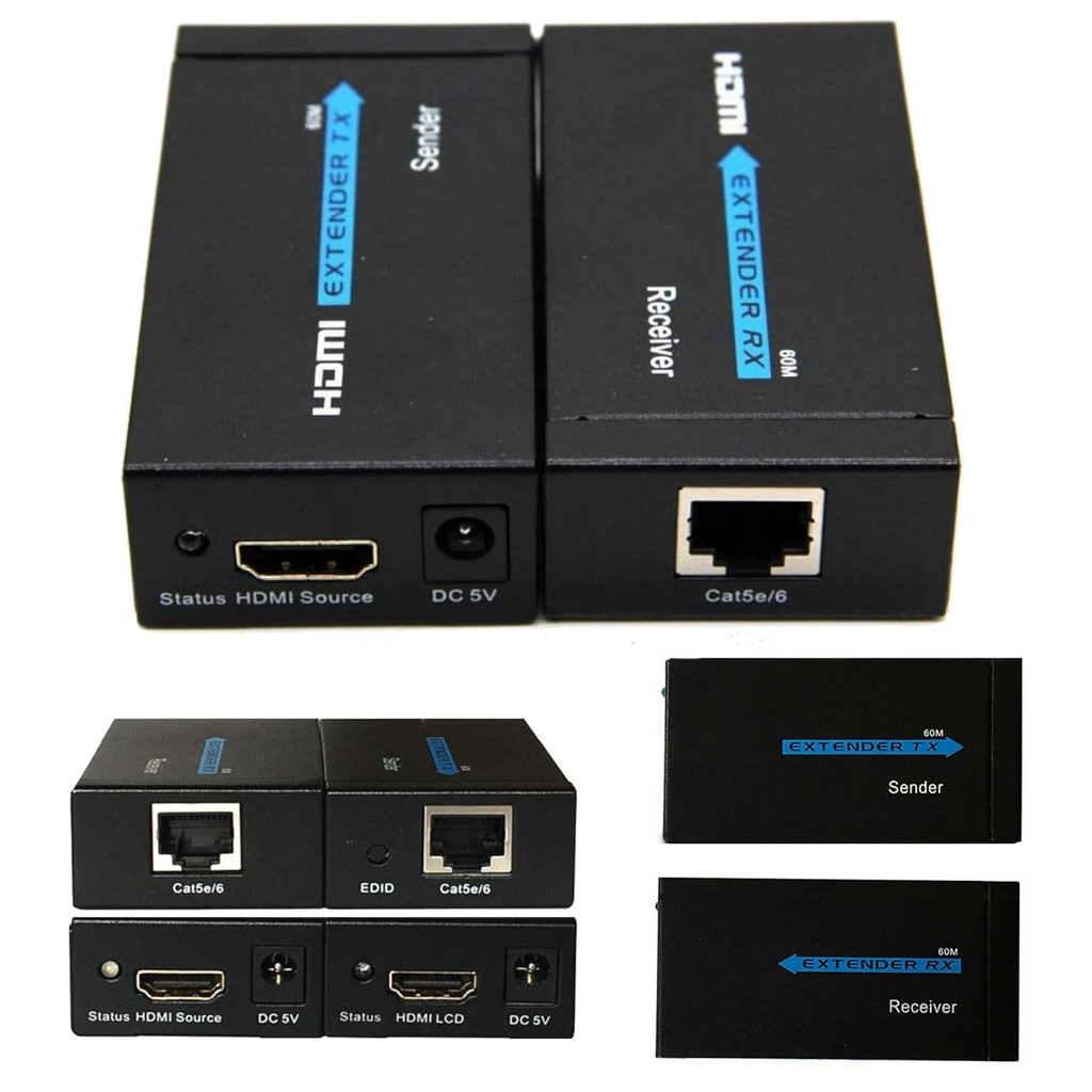 HDMI Extender 60m RX TX przedłużacz LAN RJ-45 CAT5E/6 - 14842522286 ...