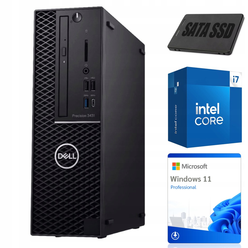 KOMPUTER DELL PRECISION 3431 SFF i7-8700 16GB SSD 256GB W11PRO A KLASA ...