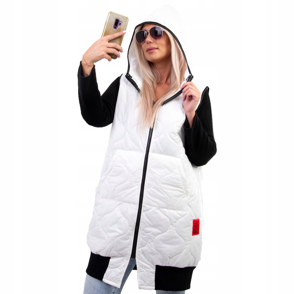 K215 KAMIZELKA PIKOWANA DŁUGA BIAŁA 52 - 12512756467 - oficjalne archiwum Allegro