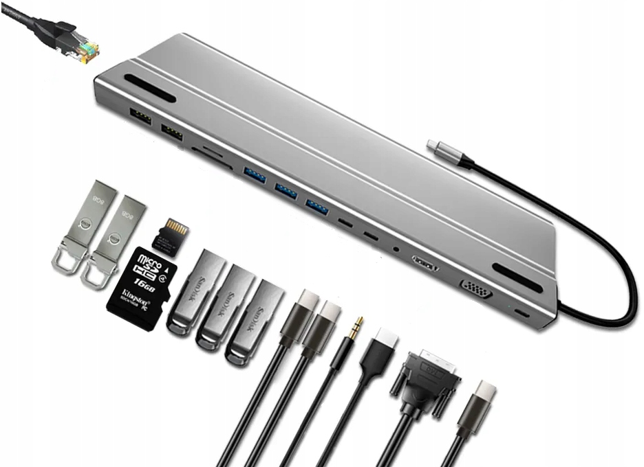Stacja Dokująca HUB 14w1 HDMI VGA LAN USB 3.0 RJ45 - 13156994555 - oficjalne archiwum Allegro