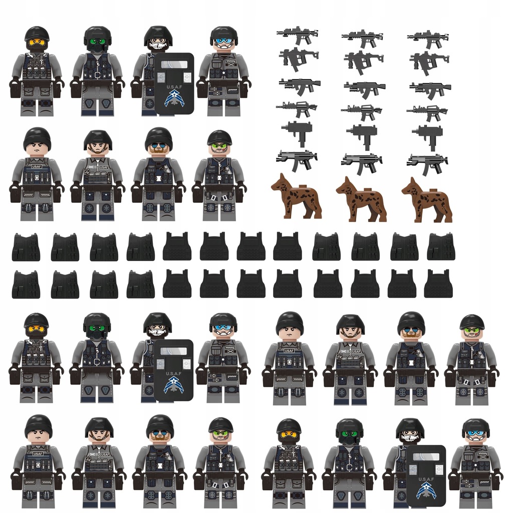 MINIFIGURKI ŻOŁNIERZE WOJSKO - ZESTAW - 24 SZTUKI - KLOCKI + BRONIE ...