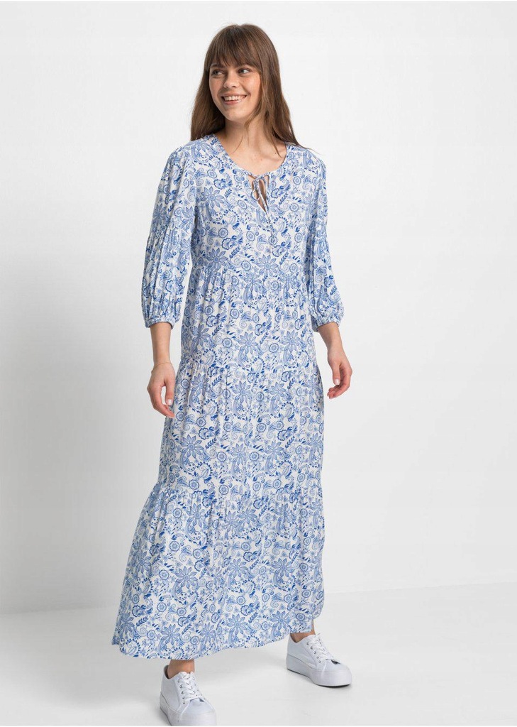 RAINBOW DŁUGA SUKIENKA Z WZOREM I FALBANĄ 42 - 13213533453 - oficjalne archiwum Allegro