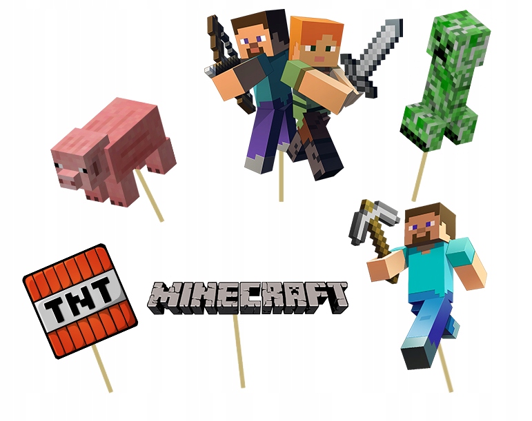 TOPPER Pikery na tort MINECRAFT TNT Creeper gra 6s - 12075646658 ...