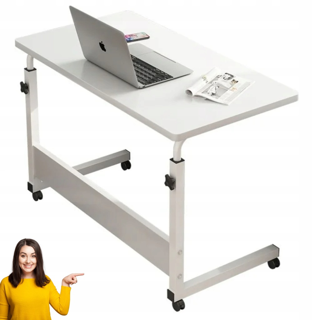 MOBILNE BIURKO STOLIK POD LAPTOPA NA KÓŁKACH REGULACJA WYSOKOŚCI BIAŁE ...