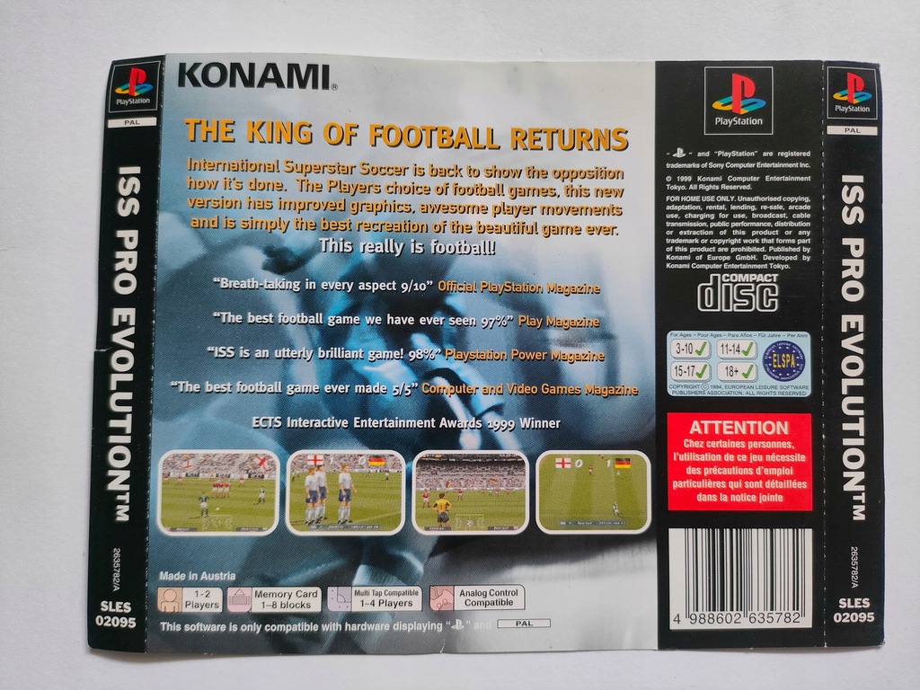 ORYGINALNA OKŁADKA TYLNA ISS PRO EVOLUTION PS1 PSX - 14046679866 ...