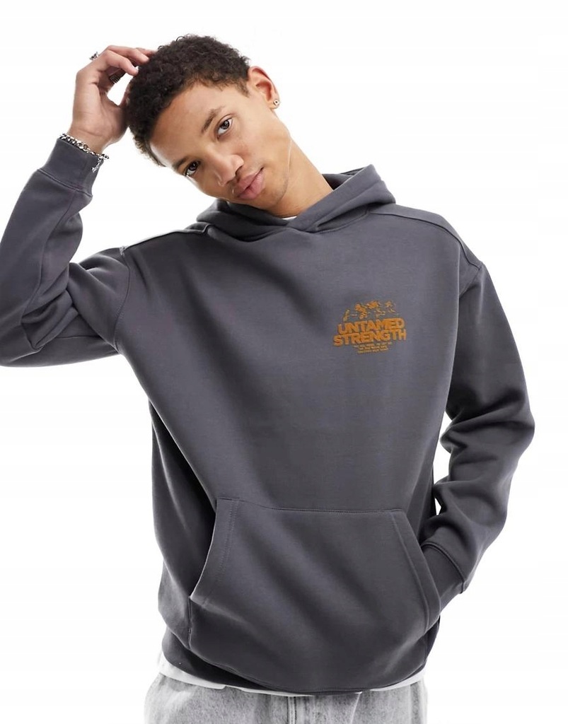 PULL & BEAR SZARA LUŹNA BLUZA Z KAPTUREM NAPISY KANGURKA NPS NG7__XL ...