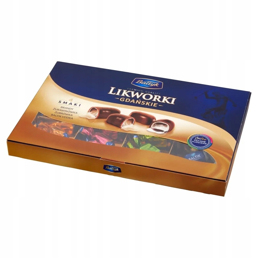 BAŁTYK LIKWORKI GDAŃSKIE BOMBONIERKA czekoladki z alkoholem 4 smaki ...