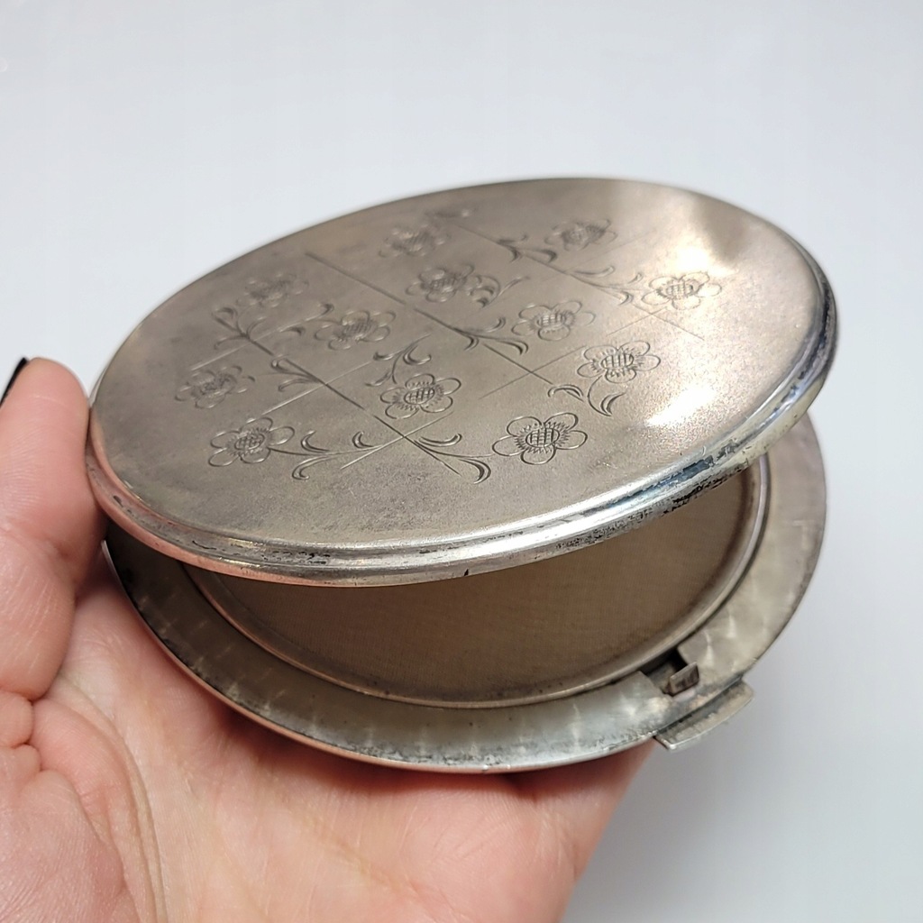 Srebrna polska puderniczka srebro "3" AT okrągła lusterko - 13274658529 ...