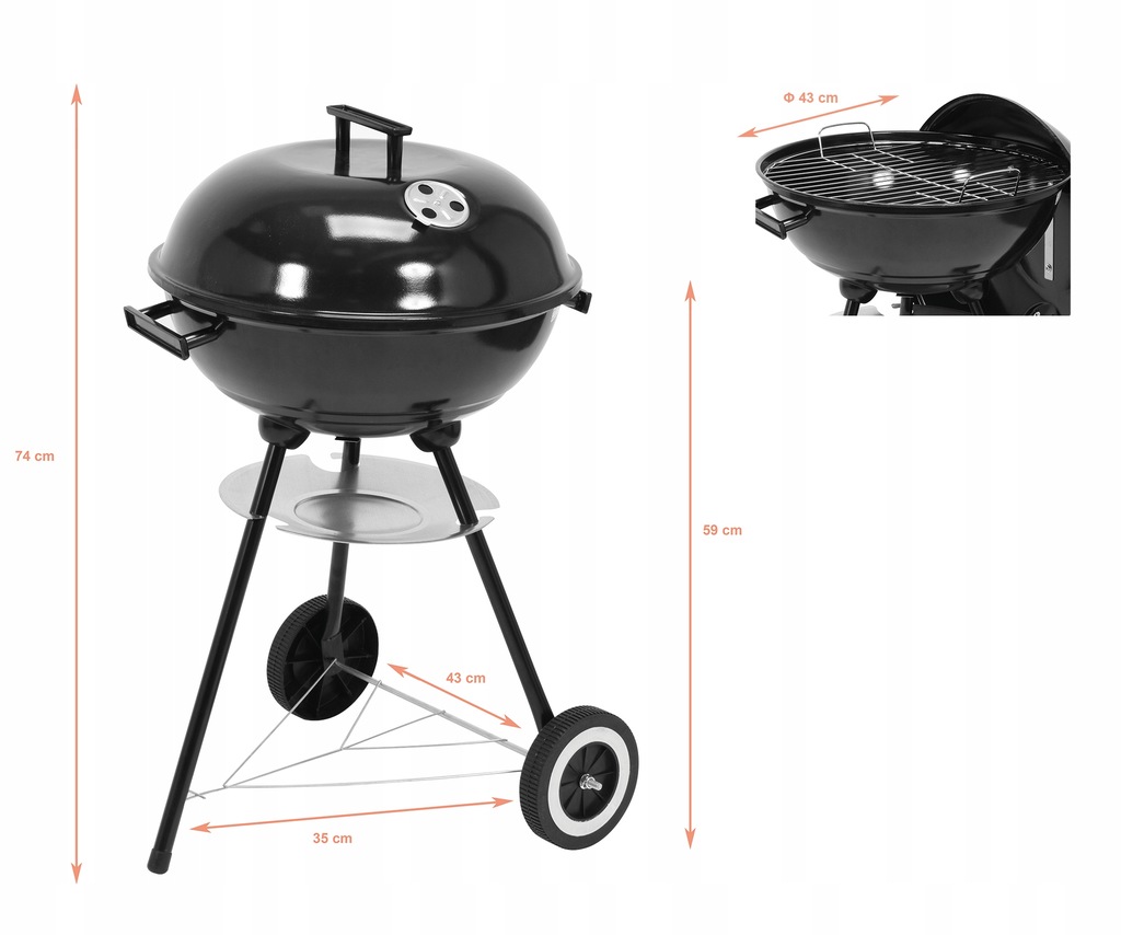 GRILL GRIL WĘGLOWY OKRĄGŁY OGRODOWY 2 KÓŁKA RĄCZKA - 7558397812 ...