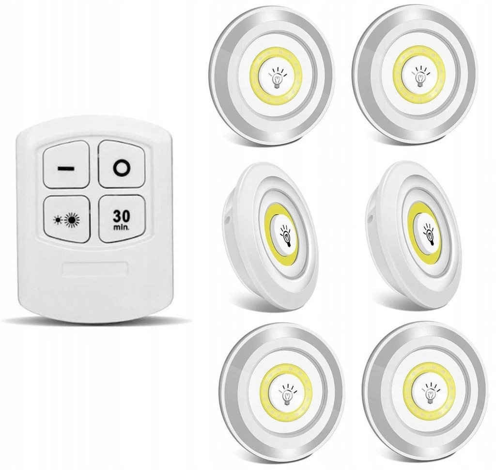 6x LAMPKA LED BEZPRZEWODOWA LAMPA DOTYKOWA SAMOPRZYLEPNA PILOT NA ...