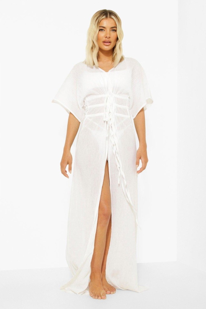 R30N001 BIAŁA SUKIENKA PLAŻOWA MAXI BASIC BOOHOO M - 13591601665 - oficjalne archiwum Allegro