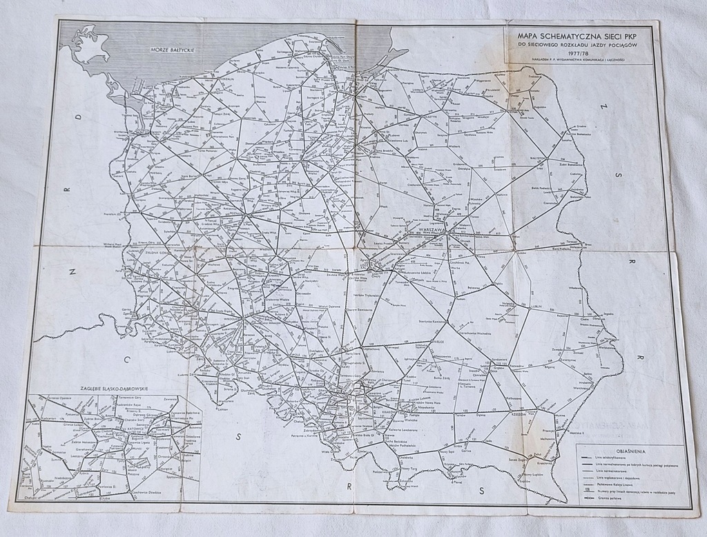 MAPA SCHEMATYCZNA PKP KOLEJ DO ROZKŁAD JAZDY 1977/78 - 14822890695 ...