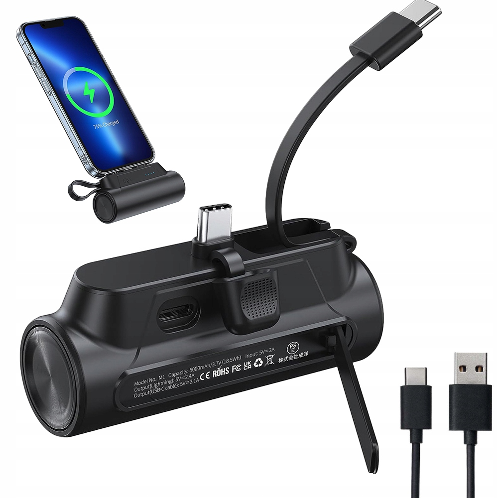 Mini POWER BANK POCKET PHONE USB-C Micro KAPSUŁA STACJA ŁADOWANIA ...