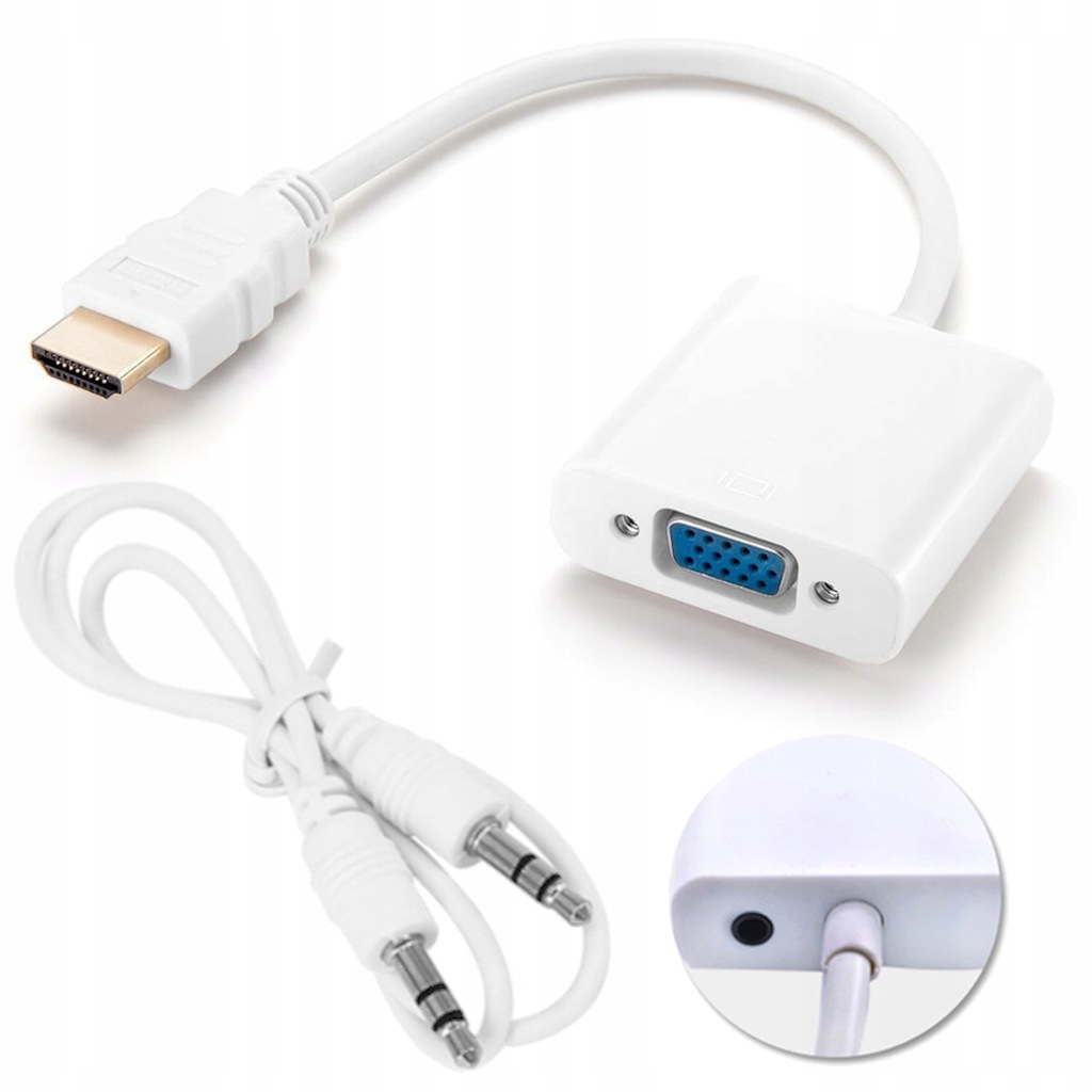 Adapter z HDMI na VGA + AUDIO przejściówka konwerter Jack 3,5 kabel ...