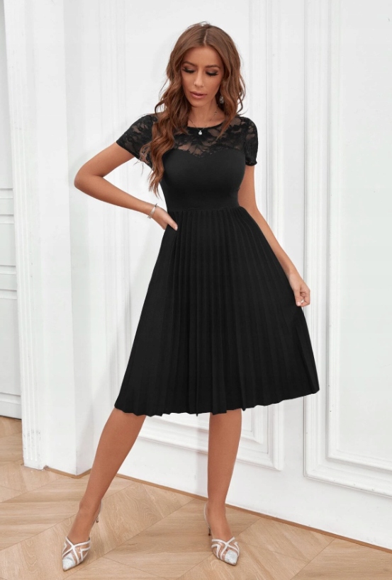 SHEIN SUKIENKA MIDI CZARNA KORONKA GŁADKA 36 1VBB - 13273439917 - oficjalne archiwum Allegro