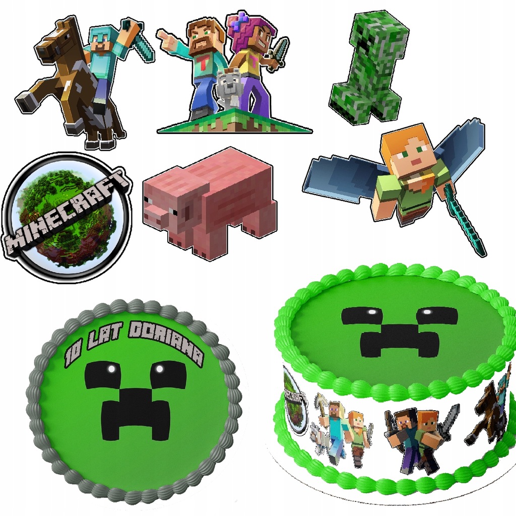 Zestaw OPŁATEK NA TORT- Minecraft+ 6 postaci+tekst - 11959176348 ...