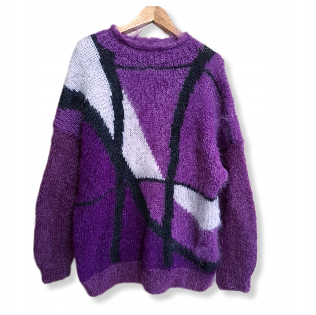 Sweter włochacz hand made fiolet 100% moher oversize - 14920874627 ...