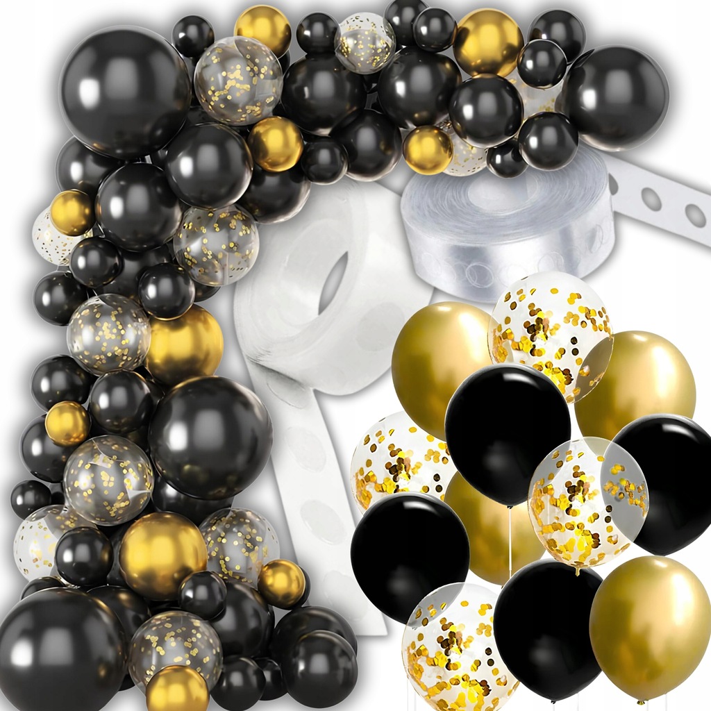 GIRLANDA BALONOWA NA 18 URODZINY CZARNO ZŁOTA ZESTAW DEKORACJI ŚCIANKA XXL - 16857779301 ...