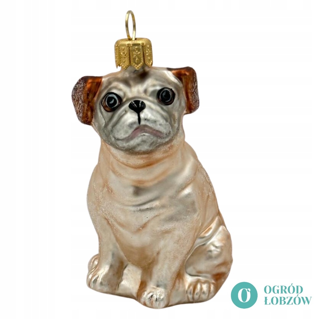 Siedzący pies Mops szklana bombka choinkowa ręcznie malowana mopsik ...