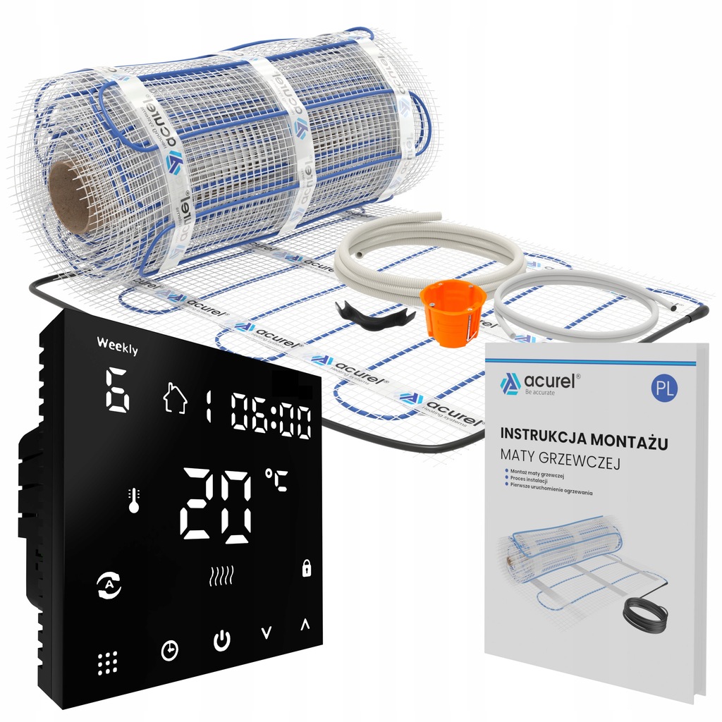 Mata grzewcza z termostatem Acurel 3m2 160W/m2 - 12057815180 - oficjalne archiwum Allegro