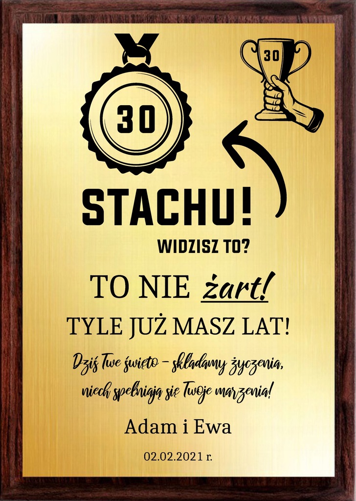 Prezent na urodziny 18 30 40 50 dyplom drewniany - 11818221791 - oficjalne archiwum Allegro