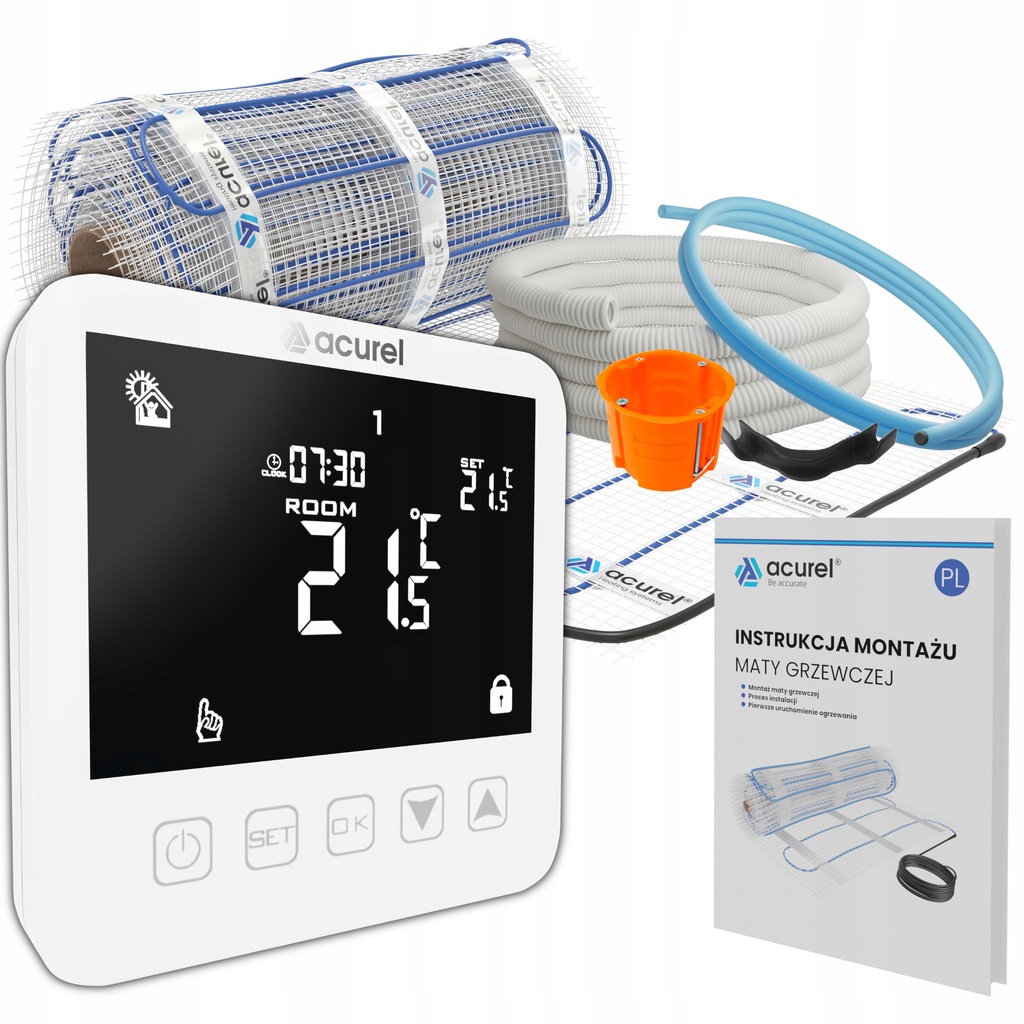 Mata grzewcza grzejna 6m2 160W/m2 termostat Zestaw - 11604072468 - oficjalne archiwum Allegro