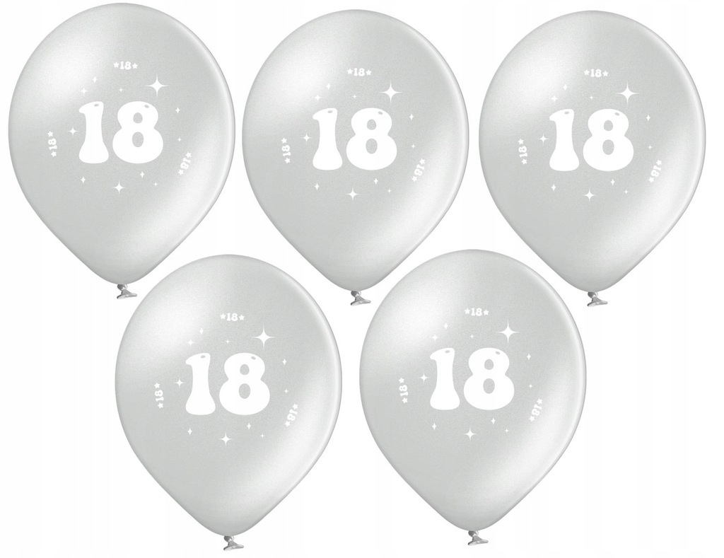 Balony srebrne 18 Urodziny Osiemnastka 5 sztuk - 12705926148 - oficjalne archiwum Allegro