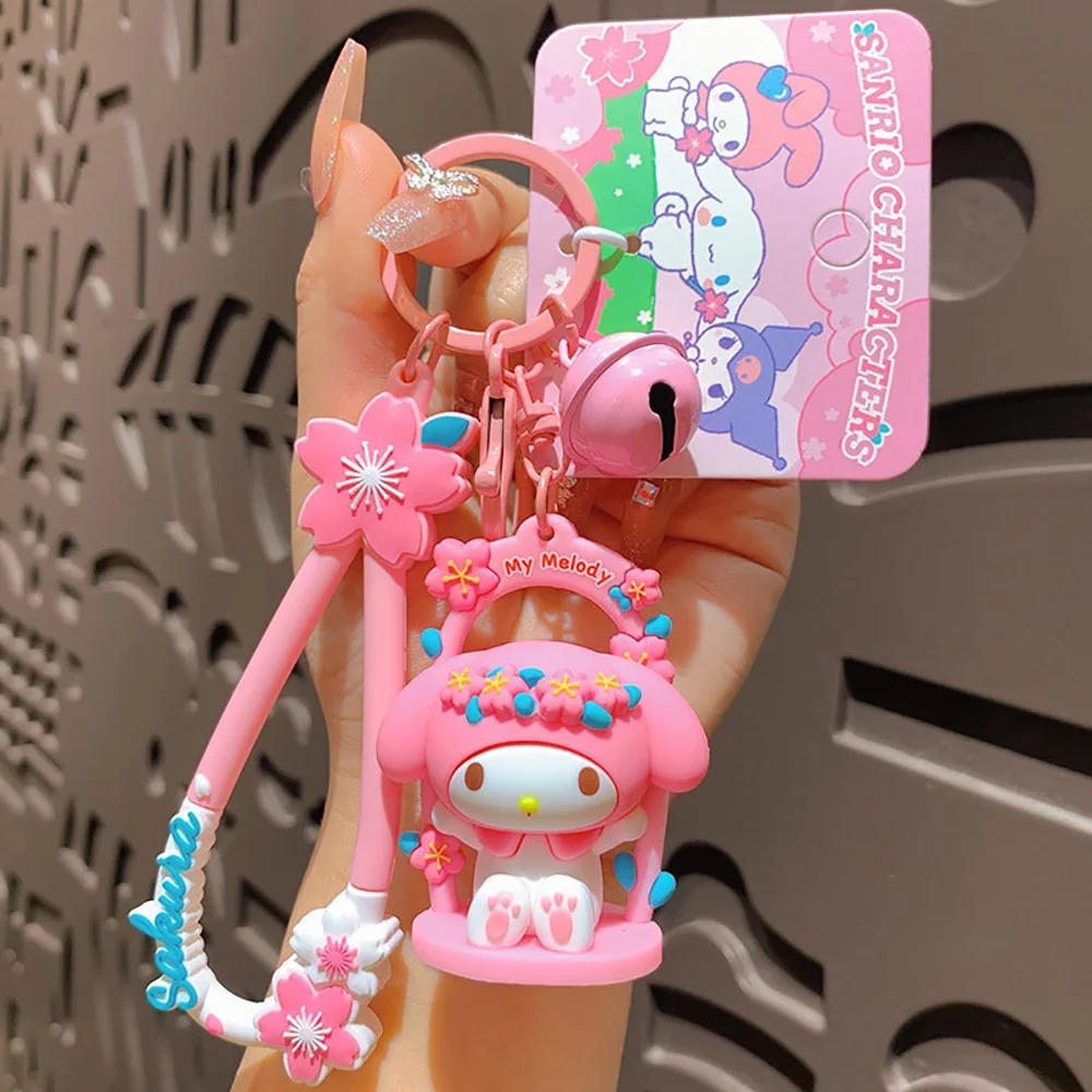 PVC Sanrio Keychian Cartoon Cinnamoroll Cherry Blossom Swing Keychains ...