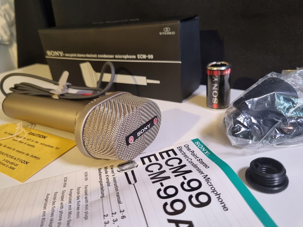 Retro Mikrofon Sony ECM-99, stan idealny z pudełkiem i akcesoriami ...