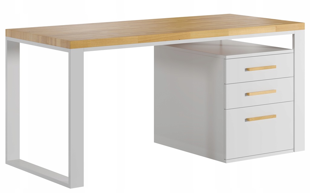 Białe biurko z drewnianym blatem +kontenerek160x70 - 9471012896 ...