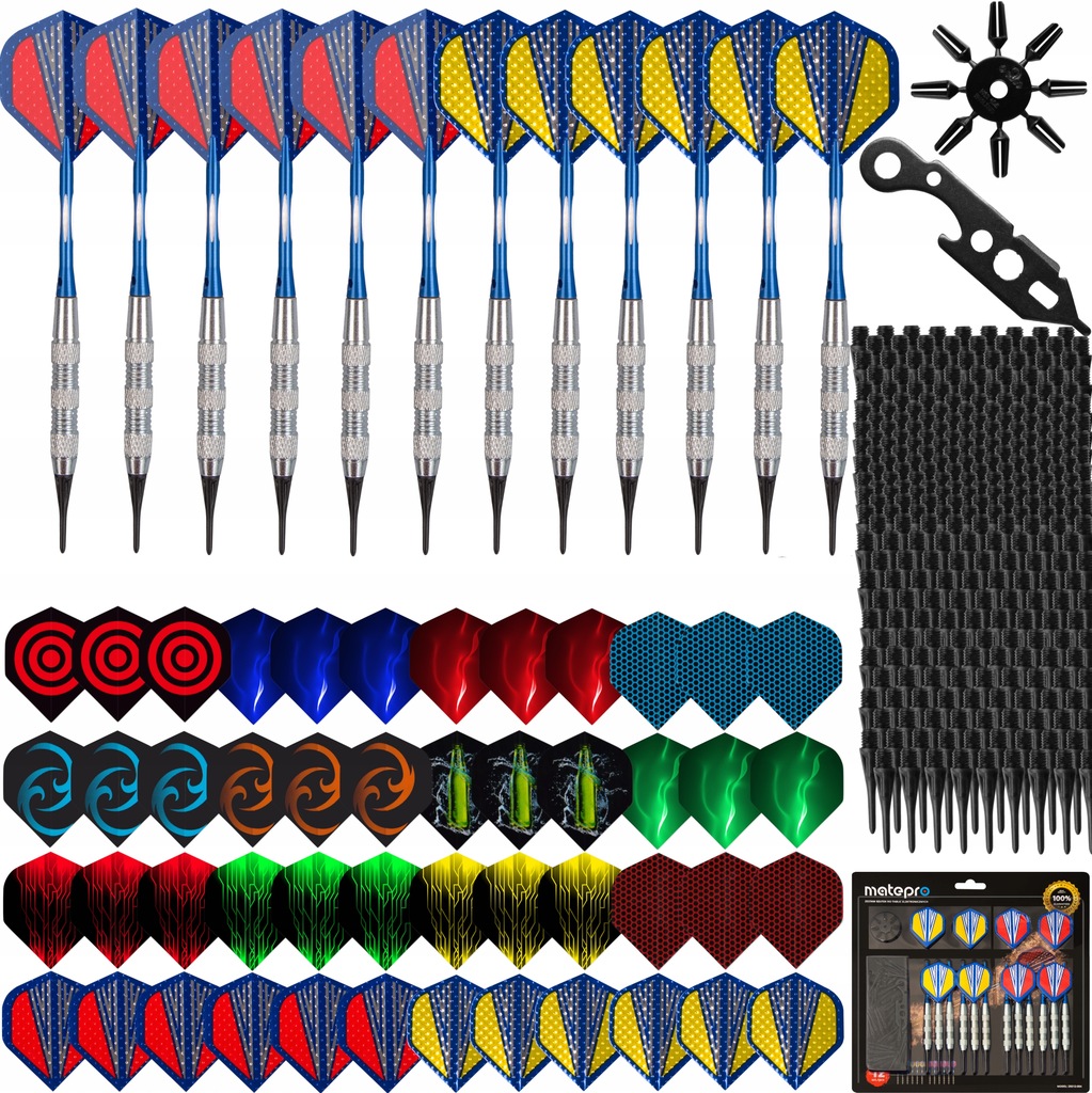 Matepro MEGA ZESTAW 12 RZUTEK DO GRY W DARTA SOFT TIPS RZUTKI LOTKI ...